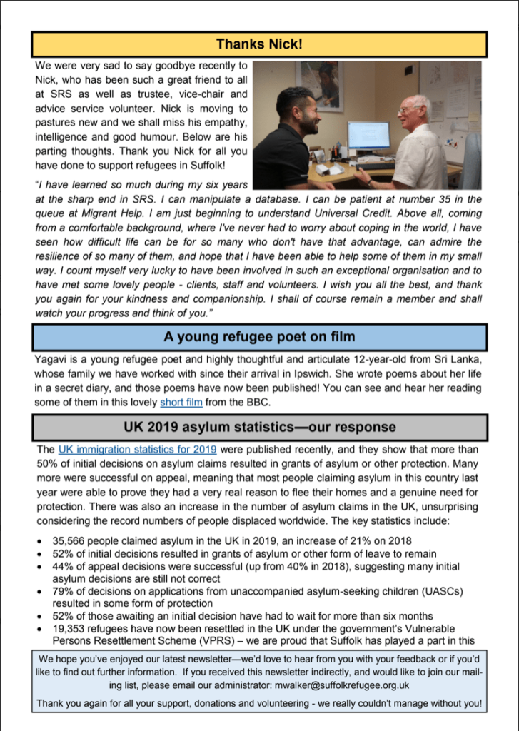 SUFFOLK REFUGEE SUPPORT SPRING NEWSLETTER - Level Two